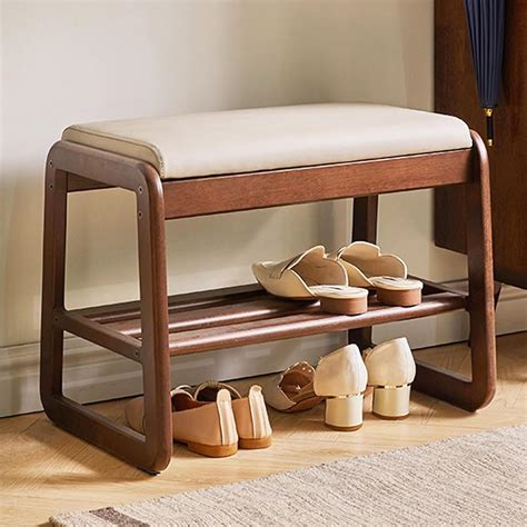 Solid Wood Shoe Bench 2 Tier Wooden Storage Entryway Bench