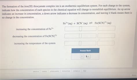 Solved The Formation Of The Iron Iii Thiocyanate Complex
