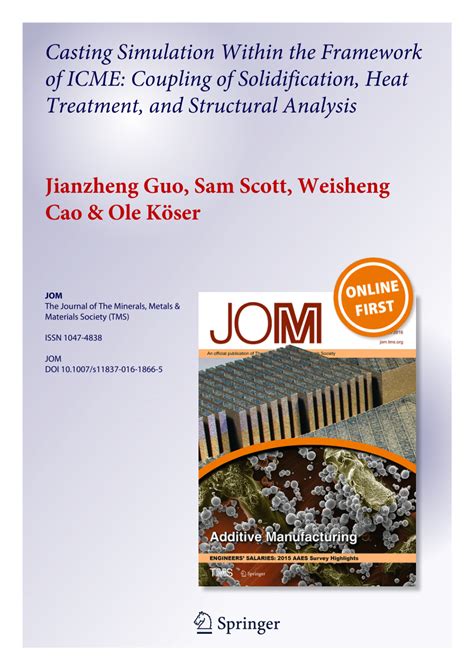 Pdf Casting Simulation Within The Framework Of Icme Coupling Of Solidification Heat