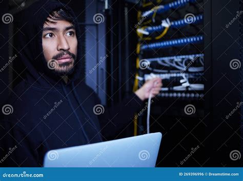 System Fraud And Hacker Stealing Software Website Data And Information On Server On A Laptop