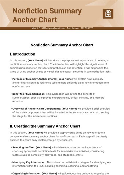 Free Nonfiction Summary Anchor Chart Template To Edit Online