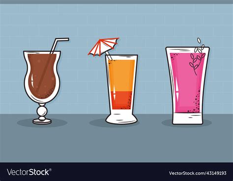 Tropical Cocktails Icon Set Royalty Free Vector Image