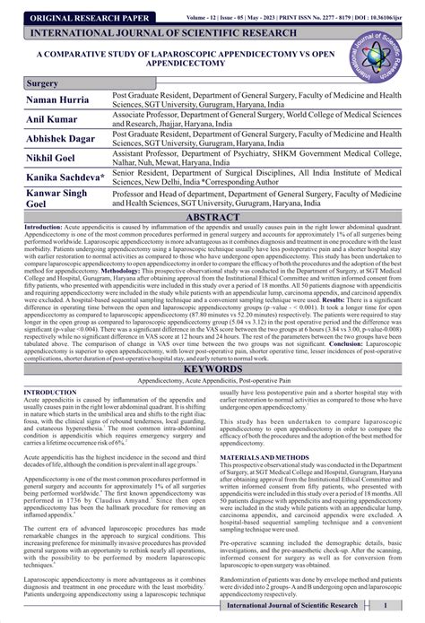 Pdf A Comparative Study Of Laparoscopic Appendicectomy Vs Open