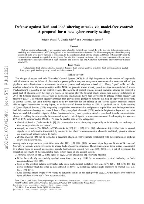 Pdf Defense Against Dos And Load Altering Attacks Via Model Free