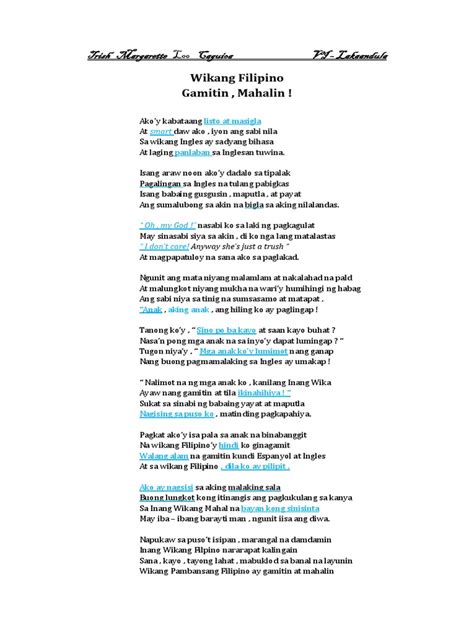 Tula Ng Bayan Ko Mahal Ko Tungkolkayang