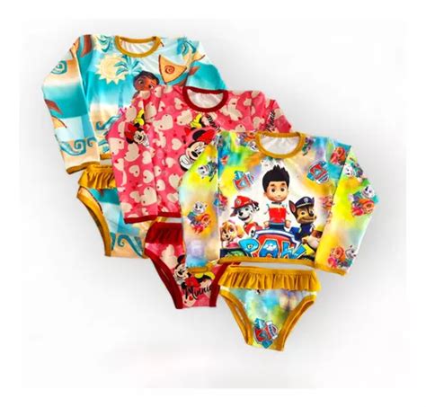Kit 6 Conjunto Moda Praia Infantil Personagens Desenhos Parcelamento Sem Juros