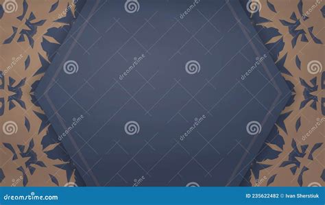 Background In Blue With A Luxurious Brown Pattern And Space For Your