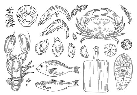 Pattern Line Art Seafood Illustration 38502666 Vector Art At Vecteezy