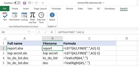 Remove File Extension From Filename Excel Formula Examples