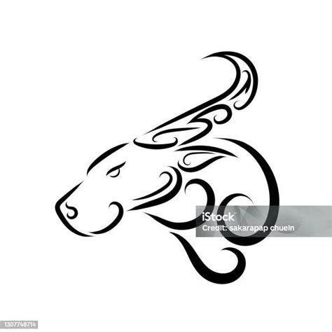 버팔로 헤드의 흑백 라인 아트 기호 마스코트 아이콘 아바타 문신 티셔츠 디자인 로고 또는 원하는 디자인에 적합합니다 추상적인에