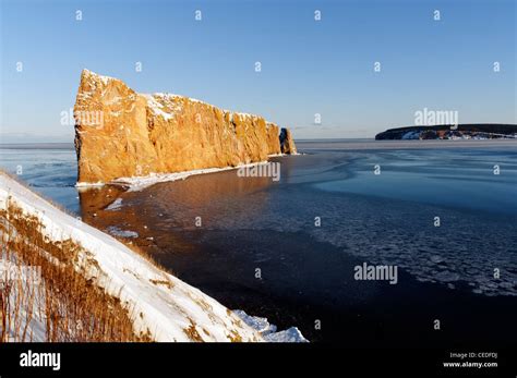 Le Rocher Perce At Perce In Gaspesie Quebec Canada In Winter Stock