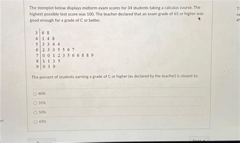 solved the stemplot below displays midterm exam scores for