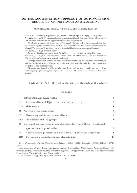 Pdf On The Augmentation Topology Of Automorphism Groups Of Affine Spaces And Algebras