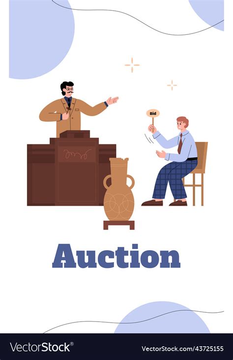 Auction Banner Or Flyer With Auctioneer And Buyer Vector Image