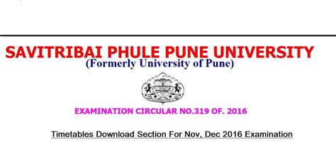 Pune University Nov Dec 2016 Engineering Timetable Download