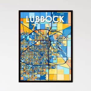 Lubbock Texas Art Map Poster Vibrant Unique Wall Decor
