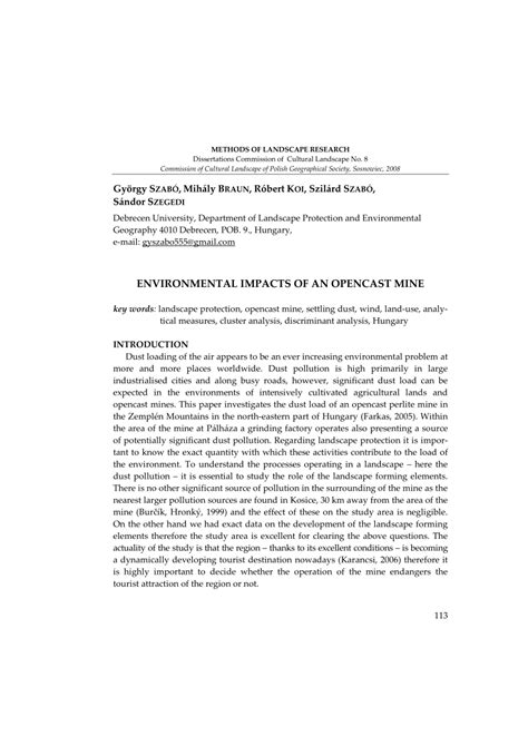 Pdf Environmental Impacts Of An Opencast Mine