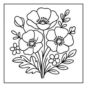 Whimsical Poppy Bouquet Coloring Page Free Printable