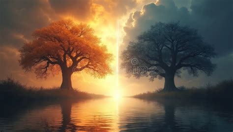 Digital Illustration Tree Of Life Tree Of Knowledge Of Good Evil From Genesis During Golden