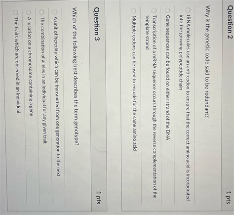Solved Why Is The Genetic Code Said To Be Redundant Question 2 1