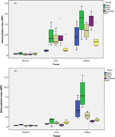 the mean metal pollution index mpi of a pangasius and b tilapia for