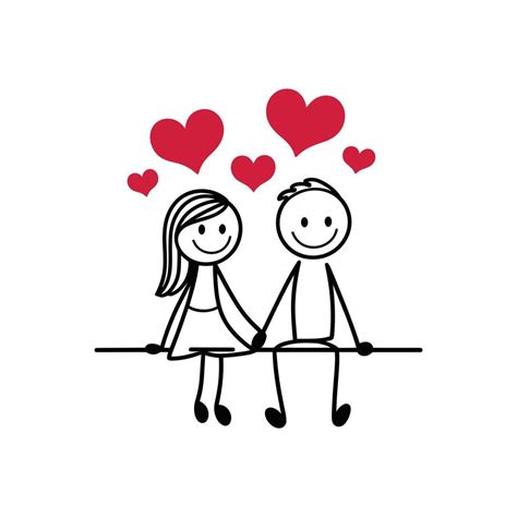 Cute Stick Figure Couple With Hearts Illustration 53387607 Vector Art