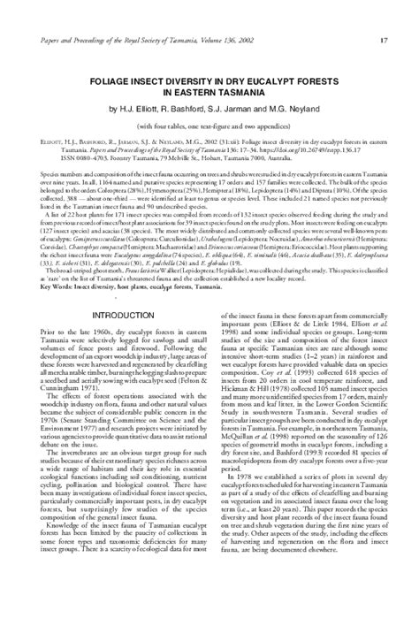 Pdf Foliage Insect Diversity In Dry Eucalypt Forests In Eastern Tasmania