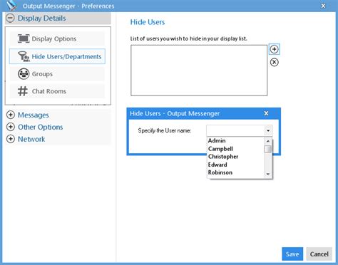Hide Usersdepartments Output Messenger Desktop Client