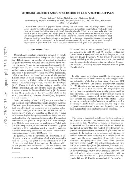 Pdf Improving Transmon Qudit Measurement On Ibm Quantum Hardware