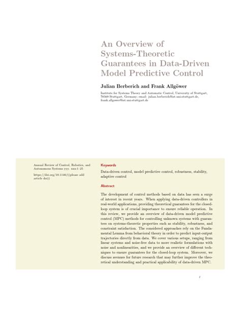 An Overview Of Systems Theoretic Guarantees In Data Driven Model Predictive Control Pdf