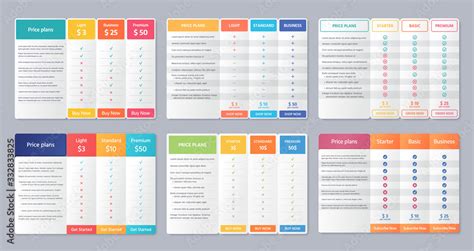 Table Price Template Vector Comparison Plan Chart Set Pricing Data Grid With 3 Columns