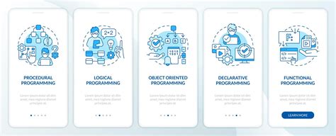Premium Vector Types Of Programming Paradigms Blue Onboarding Mobile App Screen