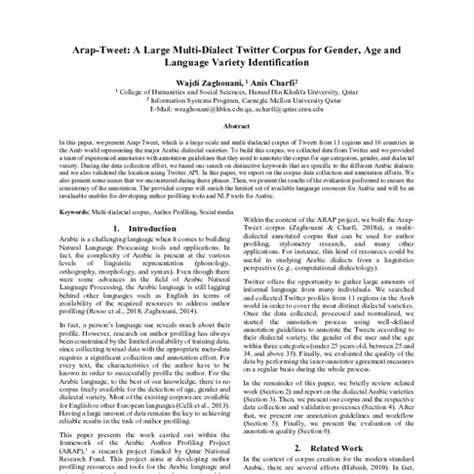 Arap Tweet A Large Multi Dialect Twitter Corpus For Gender Age And Language Variety