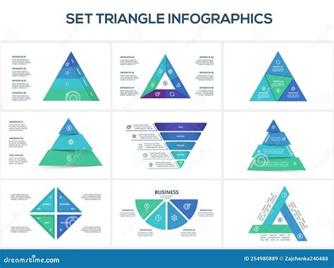 Set Triangle With 3 4 5 6 Elements Infographic Template For Web Business Presentations
