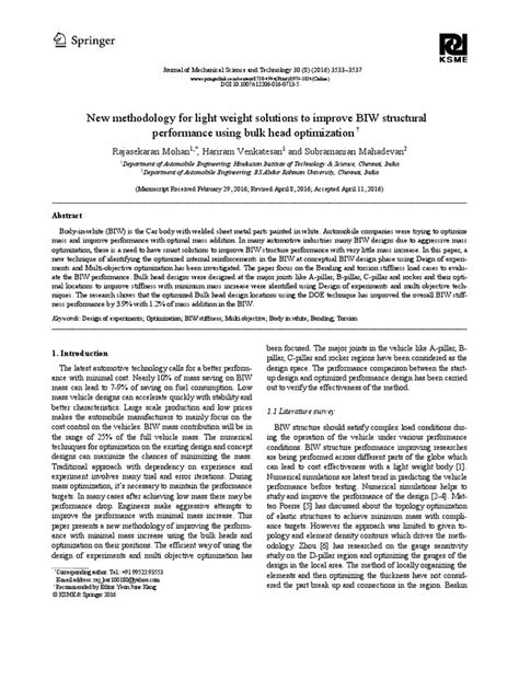 New Methodology For Light Weight Solutions To Improve Biw Structural Performance Using Bulk Head