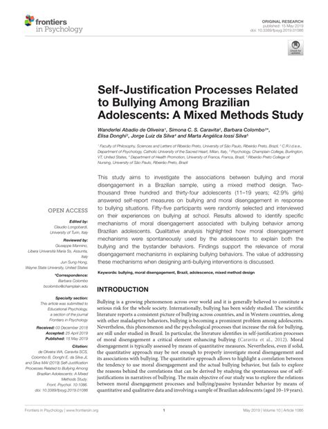Pdf Self Justification Processes Related To Bullying Among Brazilian