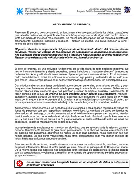 Ordenamiento De Arreglos Pdf Estructura De Datos De Matriz Algoritmos