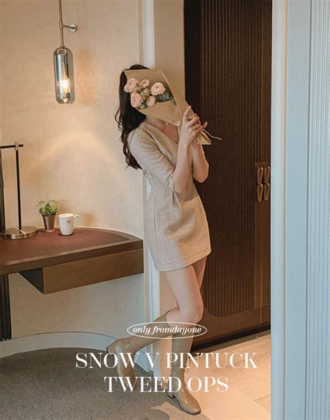 단독스노우 브이 핀턱 트위드원피스하객룩5cm기장추가옵션 에이블리