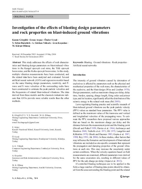 Pdf Investigation Of The Effects Of Blasting Design Parameters And Rock Properties On Blast