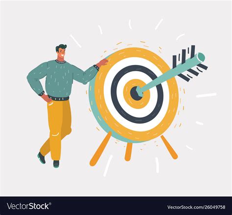 Man Holding Dart Board With Direct Hit On Target Vector Image