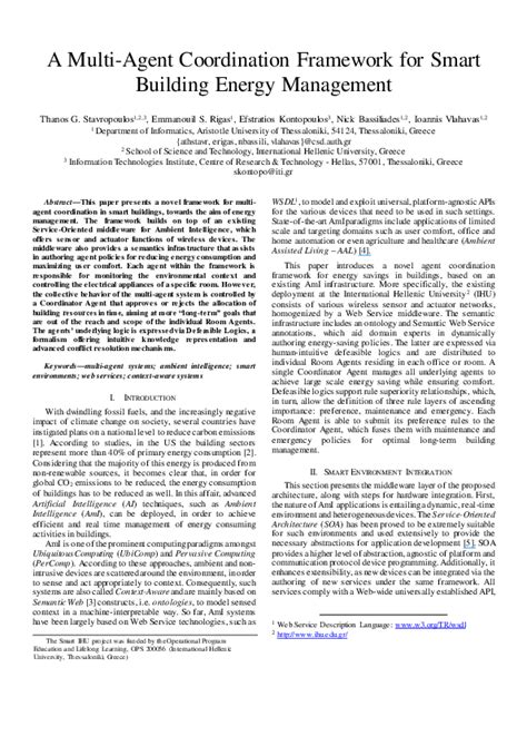 Pdf A Multi Agent Coordination Framework For Smart Building Energy Management