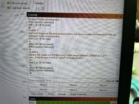 Homing Failed Error Message Alarm 9 Lightburn Hardware Compatibility Lightburn Software Forum