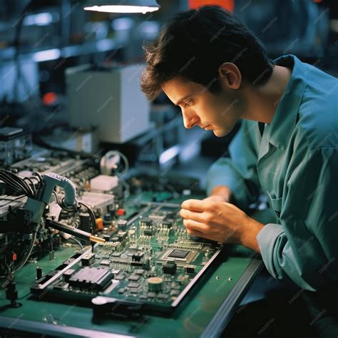 Premium Ai Image A Worker Handling An Electronic Circuit Board The Worker Is Assembling Or