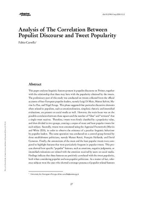Pdf Analysis Of The Correlation Between Populist Discourse And Tweet Popularity