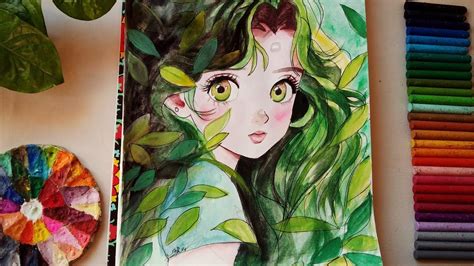 الرسم باللون الاخضر 💚طريقه رسم بنت الرسم بلون واحد☘️ Youtube