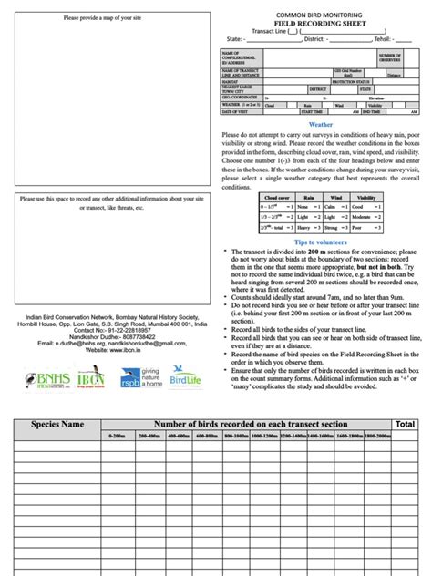 Data Sheet Common Bird Monitoring Programme Pdf Weather Earth Sciences