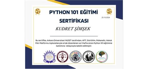 kudret Şimşek on linkedin python101 eğitimi sertifikası ankara yazgİt