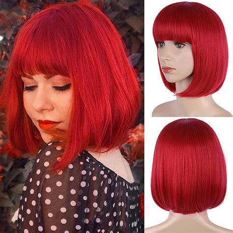 Morica Red Bob Wig Short Red Straight Bob Wigs With Bangs For Women
