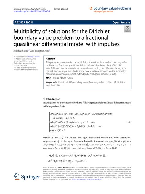 Pdf Multiplicity Of Solutions For The Dirichlet Boundary Value Problem To A Fractional