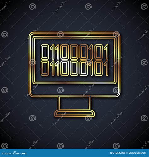 Gold Line Binary Code Icon Isolated On Black Background Vector Stock